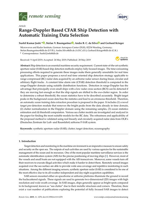 Pdf Range Doppler Based Cfar Ship Detection With Automatic Training