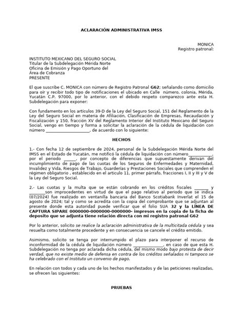 Aclaración Administrativa Imss G62 Pdf