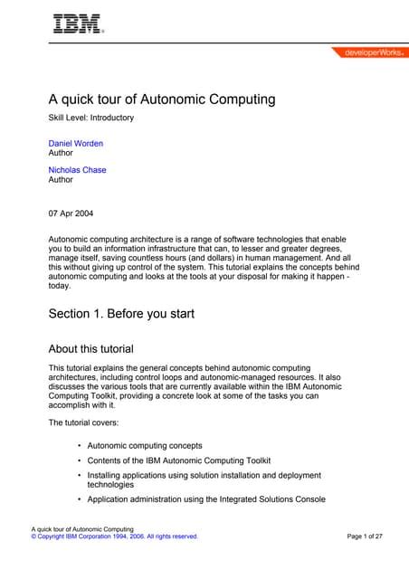 A Quick Tour Of Autonomic Computing Pdf