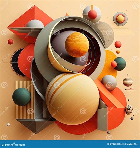 Abstract Geometric Model Of Fictional Planetary System Generative Ai Stock Illustration