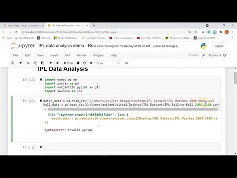 فیلم آموزشی تجزیه و تحلیل داده های Ipl با استفاده از پایتون Ipl Data