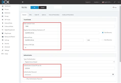 3cx pbx sip trunk settings teltel australia