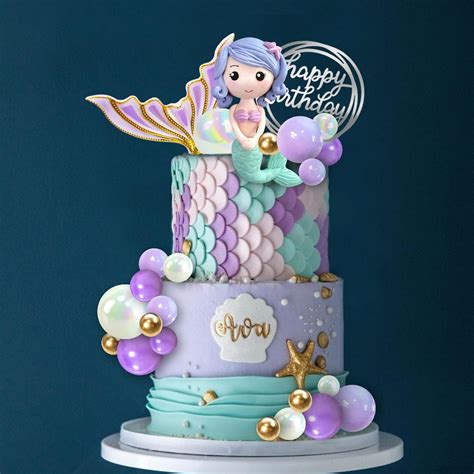 Mermaid Cake Toppers Under The Sea Tail Cake Decorations Gold Purple