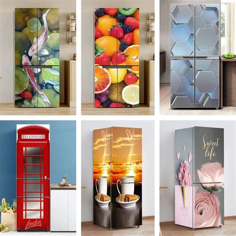 Custom Refrigerator Sticker Red Phone Booth Double Door Refrigerator
