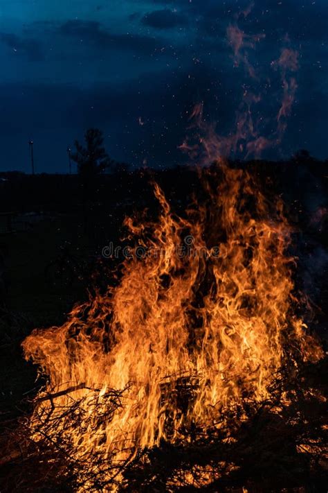 A Bonfire Is Burning Outside At Night Stock Image Image Of Fantastic Closeup 276030273
