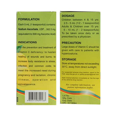 Pedcee Ascorbic Acid 500mg5ml Syrup 240ml