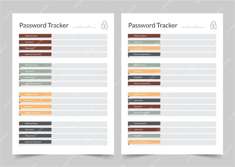 Premium Vector Password Tracker Template Modern Planner Template Set Vector Planner