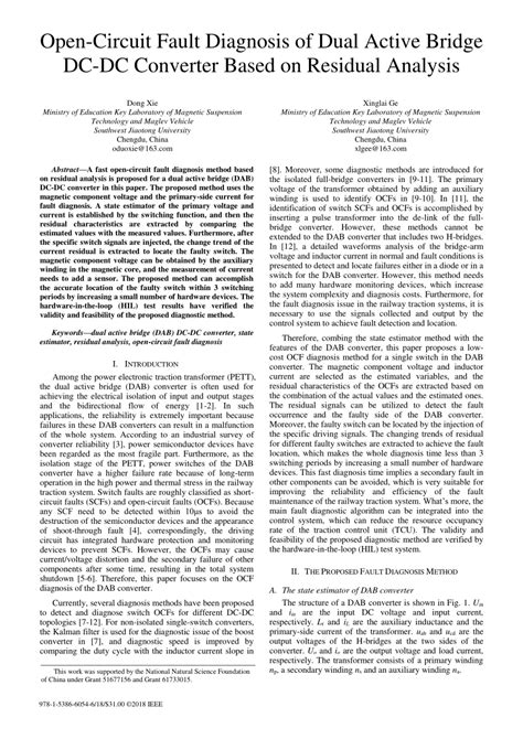 Pdf Open Circuit Fault Diagnosis Of Dual Active Bridge Dc Dc
