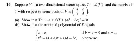 Solved 10 Suppose V Is A Two Dimensional Vector Space