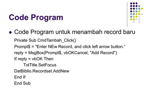 Pemrograman Basis Data Menggunakan Visual Basic Ppt