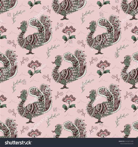 Indian Peacock Tribal Ethnic Seamless Pattern Stock Vector Royalty