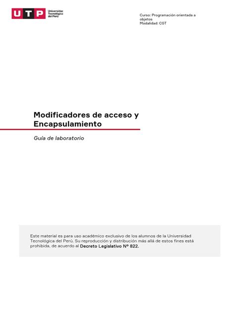 Semana 2 S1 Manual Encapsulamiento Y Modificadores De Acceso Pdf