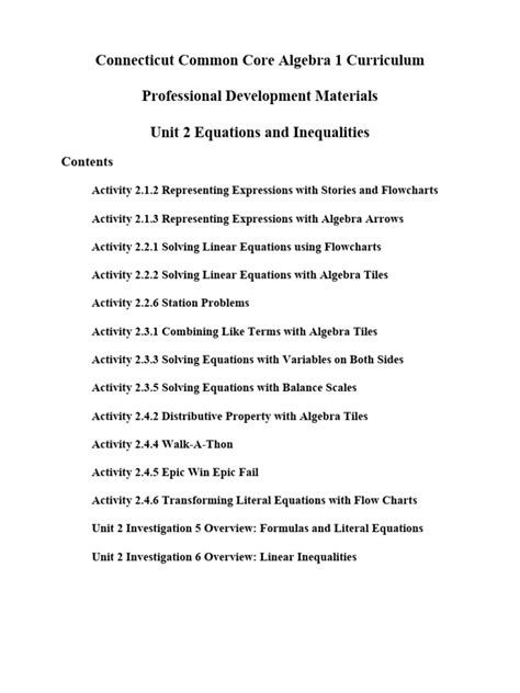 Alg1 Pd Unit 2 Equations And Inequalities Pdf Equations Algebra