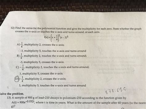 Solved 12 Find The Zeros For The Polynomial Function And