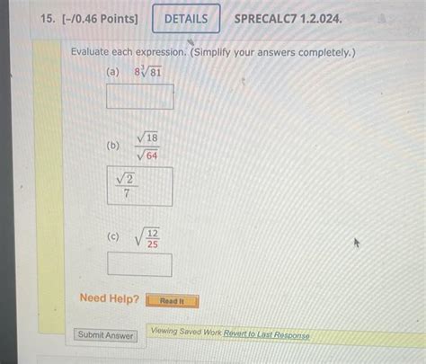 solved evaluate each expression simplify your answers