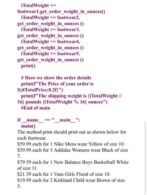 solved assignment 12 classes and object footwear as object