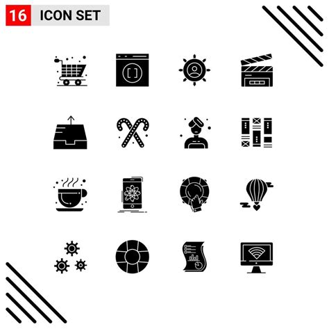 Set Of 16 Modern Ui Icons Symbols Signs For Outbox Film Flap Connection Clapperboard Clapboard