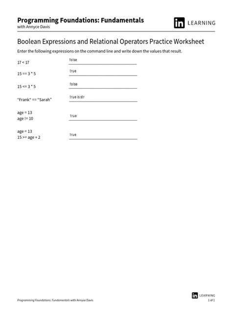 boolean expressions and relational operators practice worksheet pdf