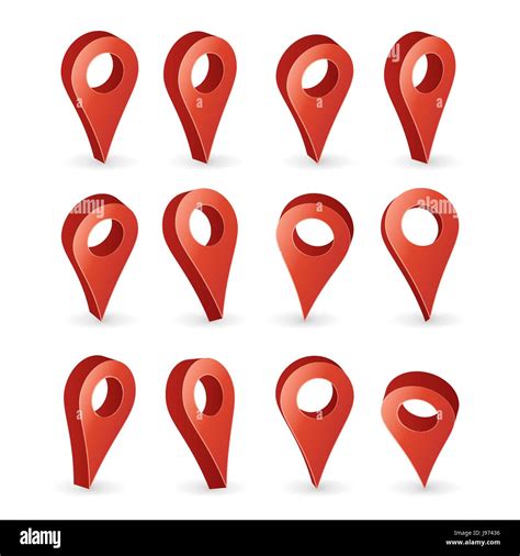 D Map Pointer Vector Set Red Navigator Symbol Isolated On White Background With Soft Shadow