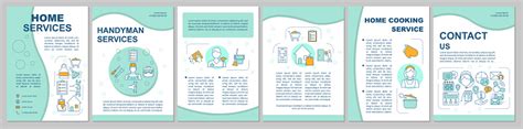 홈 서비스 브로셔 템플릿 레이아웃입니다 전단지 소책자 선형 그림이있는 전단지 인쇄 디자인 청소 요리 서비스 잡지 연례 보고서