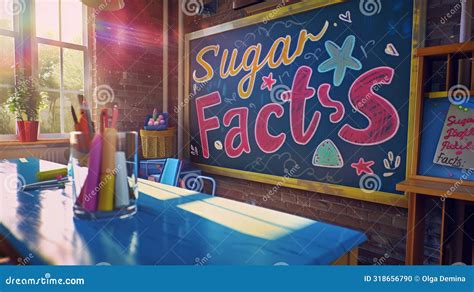 Chalkboard With Sugar Facts In A Classroom Educational Setting For Dietary Awareness Stock