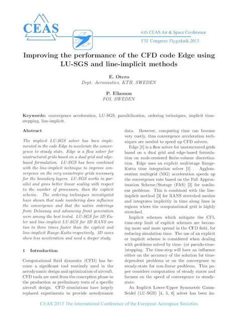 Pdf Improving The Performance Of The Cfd Code Edge Using Lu Sgs And