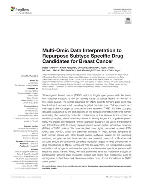 Pdf Multi Omic Data Interpretation To Repurpose Subtype Specific Drug