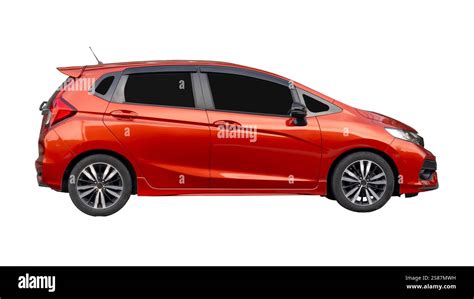 Side View Of Mini Or Small Orange Sports Hatchback Car Is Isolated On