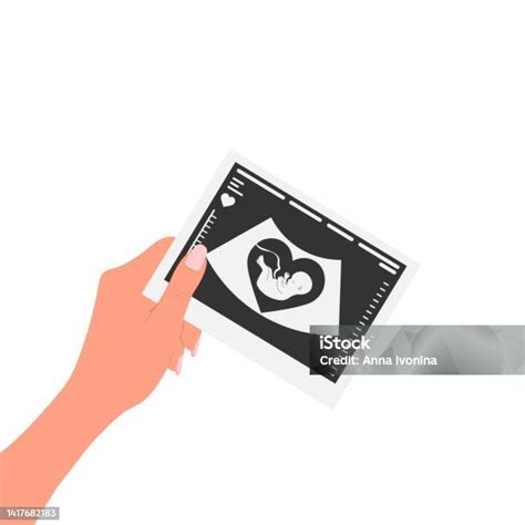 하얀 배경에 아기의 초음파 사진을 손에 들고 행복한 임산부 벡터 초음파에 대한 스톡 벡터 아트 및 기타 이미지 초음파 임신