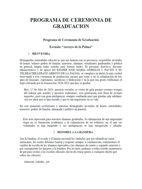 Programa De Ceremonia De Graduacion Pdf