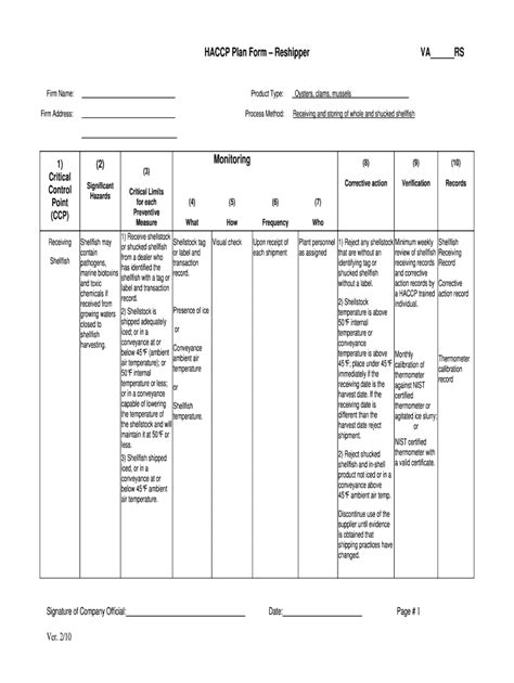 Free Haccp Template For Small Business Fill Out And Sign Online Dochub