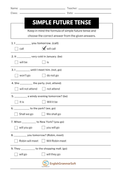 Worksheet For Simple Future Tense Future Tense Tenses Simple