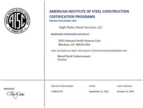 Quality And Aisc Certified Company High Plains Steel Services