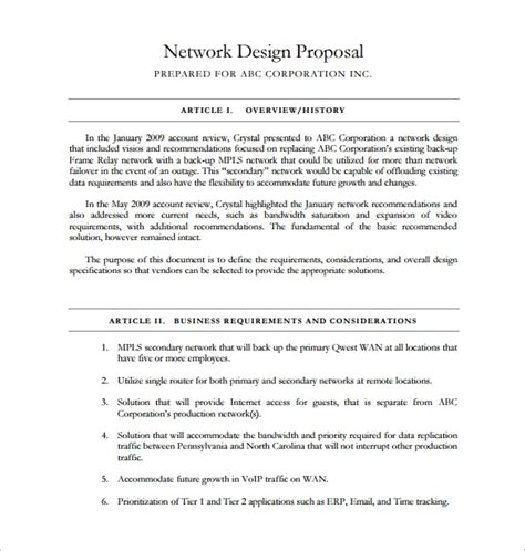 Network Design Proposal Template Network Proposal Template Bonsai