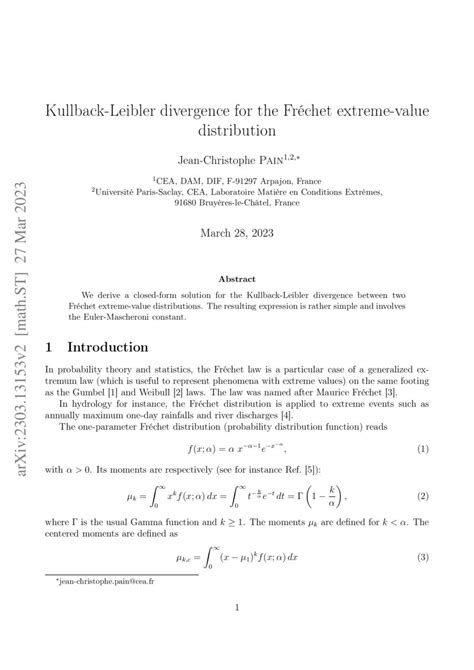 kullback leibler divergence for the fréchet extreme value distribution