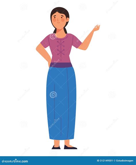 Myanmar Woman Character Stock Vector Illustration Of Traditional