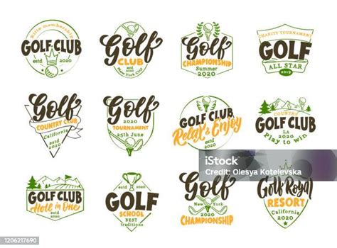 빈티지 골프 엠블럼과 스탬프 세트 골프 클럽에 대한 다채로운 배지 템플릿 및 스티커 Golf Tournament에 대한 스톡 벡터 아트 및 기타 이미지 Golf