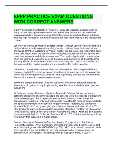 Eppp Practice Exam Questions With Correct Answers Eppp Stuvia Us