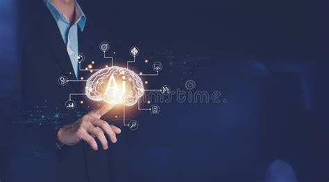 ai artificial intelligence concept businessman hand touch brain