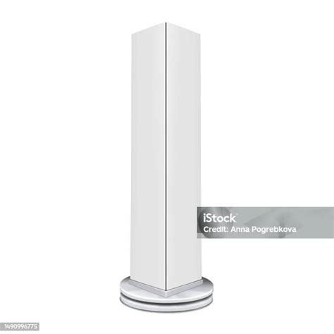 회전하는 팝업 배너는 사실적인 벡터 모형을 서 있습니다 흰색 빈 Led 기둥 디스플레이 모형 무역 박람회 타워 디자인용 템플릿 모형에 대한 스톡 벡터 아트 및 기타 이미지