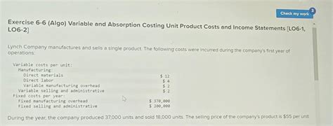 solved exercise 6 6 algo variable and absorption costing