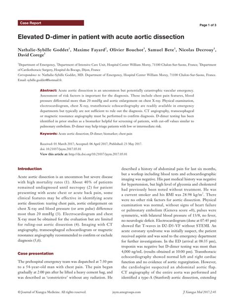 Pdf Elevated D Dimer In Patient With Acute Aortic Dissection
