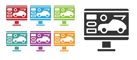 흰색 배경에 격리 된 자동차 아이콘의 검은 색 하드웨어 진단 상태 자동차 서비스 및 수리 부품 다채로운 아이콘을 설정합니다 벡터