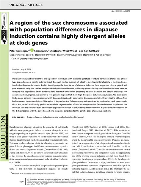 Pdf A Region Of The Sex Chromosome Associated With Population Differences In Diapause