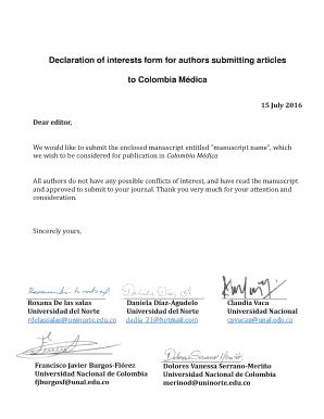 Fillable Online Declaration Of Interests Form For Authors Submitting Articles Fax Email
