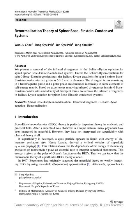 Renormalization Theory Of Spinor Bose Einstein Condensed Systems