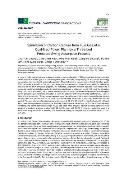 Simulation Of Carbon Capture From Flue Gas Of A Coal Fired Power Plant By A Three Bed Pressure
