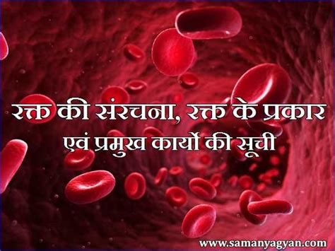 रक्त की संरचना अवयव रक्त समूह के प्रकार एवं प्रमुख कार्य Samanyagyan