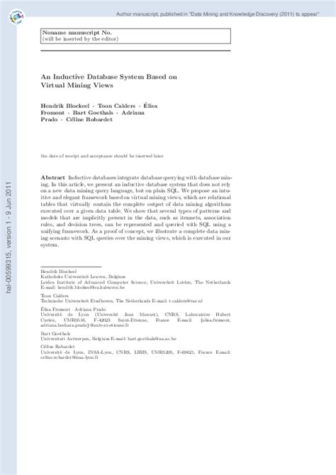 Pdf An Inductive Database System Based On Virtual Mining Views