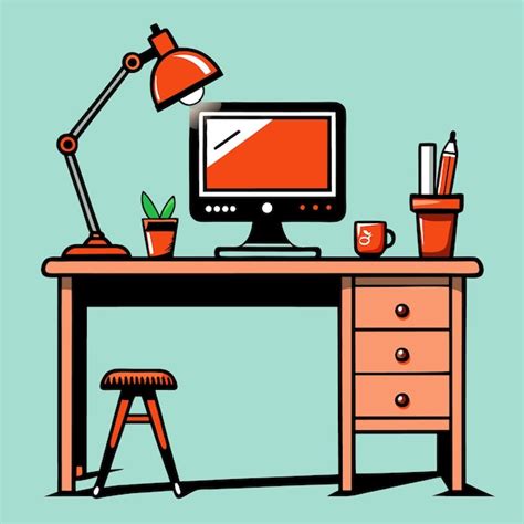 A Colorful Workspace Featuring A Desk Computer And Plants Premium Ai Generated Vector